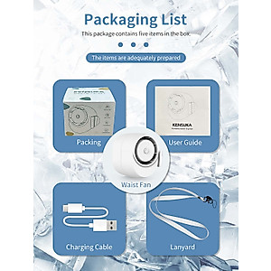 KENSUKA Waist Fan WF1, Mini Under Shirt Fan with Belt Clip, Portable USB Rechargeable Personal Fan with 3-Speed Control, 360° Rotation for Outdoor Work, Sports, Cycling, Hiking, Gardening