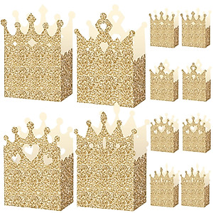 20 Pieces Princess Crown Boxes Glitter Princess Boxes Princess Crown Candy Boxes Gold Crown Party Favor Boxes Glitter Crown Party Boxes for Wedding Birthday Baby Shower Supplies