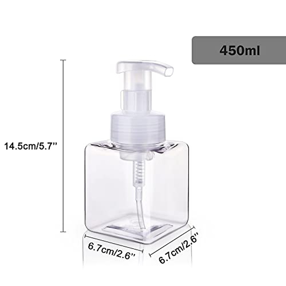 Hethyo Foaming Soap Dispenser 3 Pcs 250ml/8.5oz Square Refillable Plastic Hand Pump Bottle for Liquid Soap Shampoo Body Wash (Clear)
