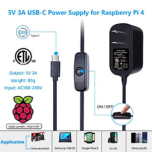 Smraza Compatible with Raspberry Pi 4 Case, Acrylic Case with 35 x 35 mm Cooling Fan, 4PCS Heatsinks, 5.1V 3A USB-C Power Supply for Raspberry Pi 4 Model B (Upgrade, Large Fan and Large Heat Sinks)