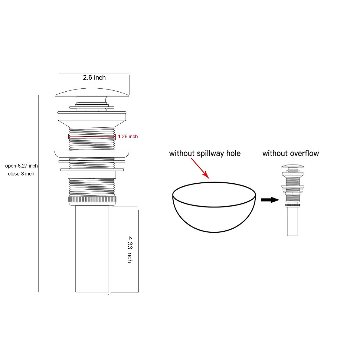 YCCUZA Bathroom Faucet Vessel Pop Up Sink Drain Without Overflow Chrome Drain Stopper No Overflow Pop Up Sink Drain for Bathroom Faucet Vessel Vanity Sink