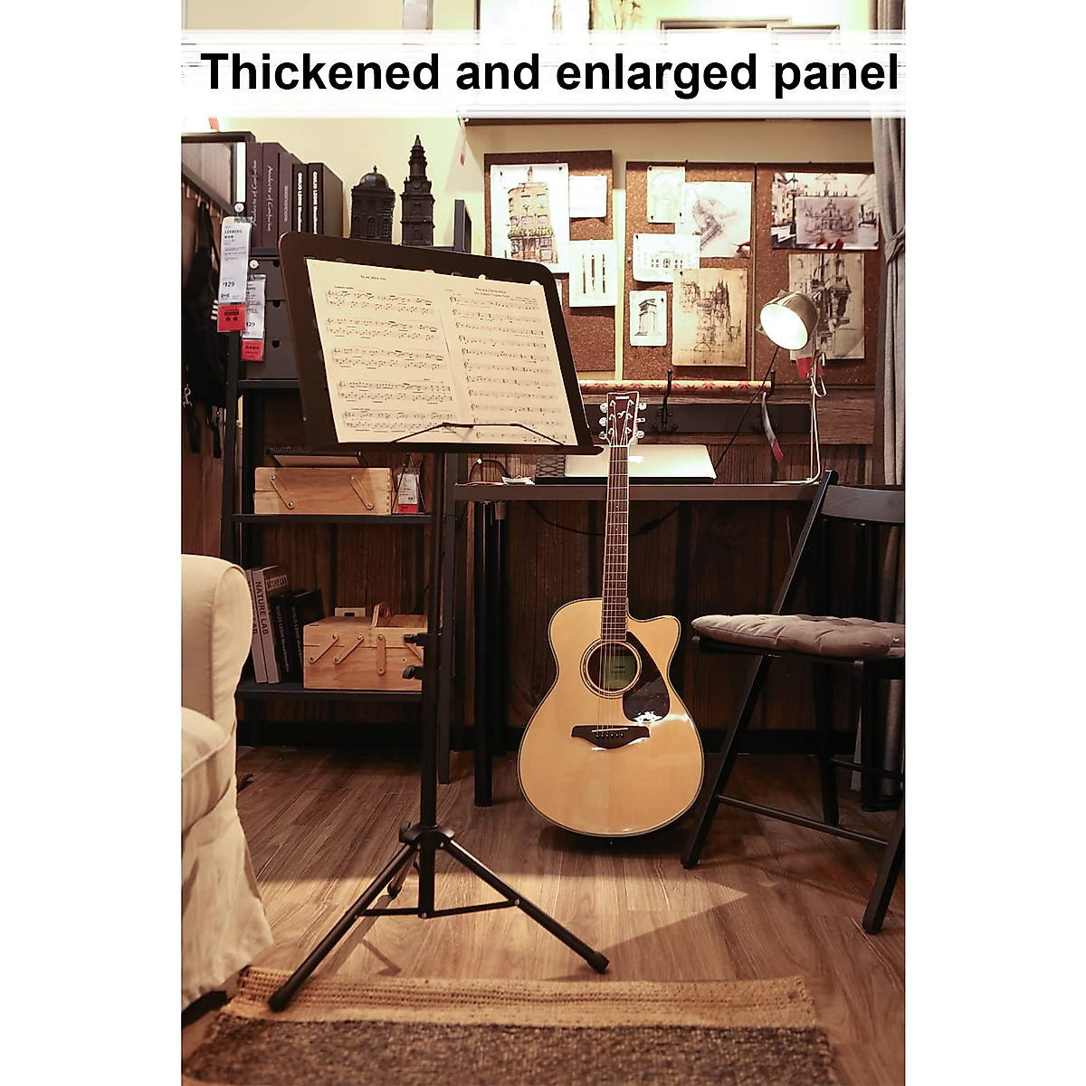 Music Stand, Metal Professional Portable Perforated Sheet Music Stand, Adjustable Music Stand, Equipped with a Carrying Bag, Clip Holder, Music Folder, 2 in 1 Music Bookshelf