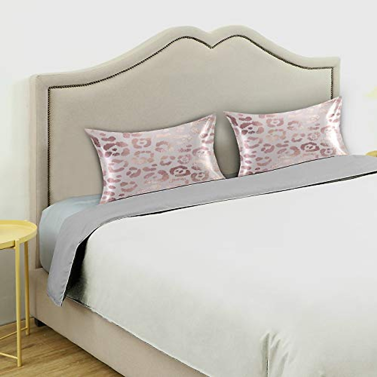 STAYTOP Fashion Rose Gold Leopard Animal Print Pillowcase for Hair and Skin Silk Pillowcase,Soft and Breathable Slippery Satin Pillowcase Covers for Sleep Decoration King Size 20''×40''