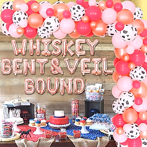 Nashville Bachelorette Party Decorations Rose Gold - Whiskey Bent & Veil Bound Balloon Banner Cowgirl Bachelor Balloon Garland Arch Diamond Ring Bottle Balloons for Bridal Shower Engagement Party