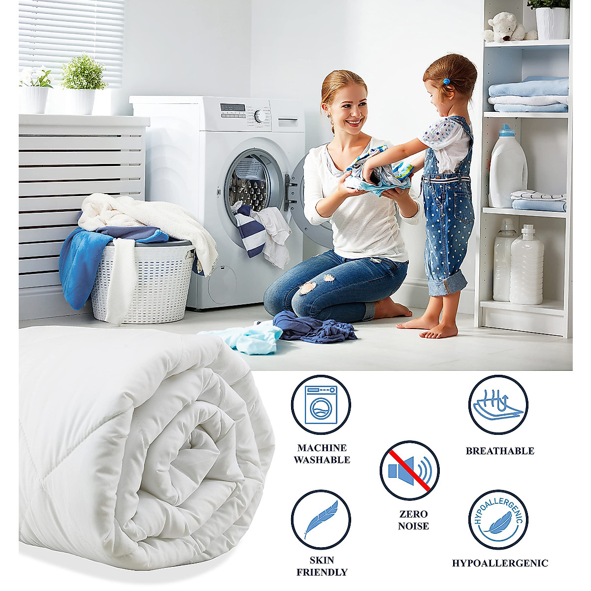 A1 HOME COLLECTIONS Vega Living-Gusset Duvet Insert 3 Piece Set-Down Alternative-Twill Weave Microfiber Cover & 2 Satin Weave Organic Cotton Pillow Protector-Noiseless-Oeko-Tex Certified