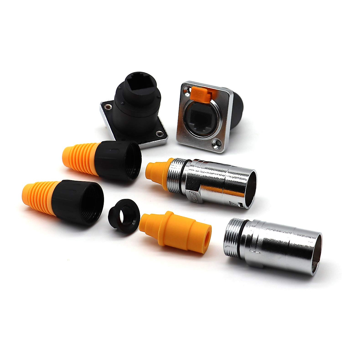 LOCHSOEL RJ45 Interface Waterproof sockets Connector,Right Angle Panel Mounting Shielded RJ45 IP65 Waterproof PCB Signal Panel Cat5/5e/6 8P8C Connector Ethernet LAN Cable Connector(2 Set/4 Pack)