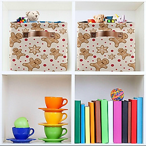 Flradish 2PCS Christmas Gingerbread Large Collapsible Storage Bins,Canvas Fabric Foldable Storage Bins with Handles Open Home Storage Bins Boxes Toy Storage Basket