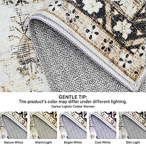 Bavni Runners for Hallways, Floral Non Slip Machine Washable Rug, Neutral Lightweight Low Pile Kitchen Bedroom Rugs, Thin Durable Aesthetic Farmhouse Vintage Tree Soft Wood 2x5 Rug