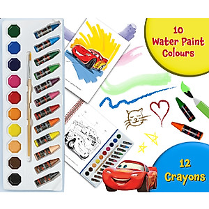 Disney / Pixar Cars Deluxe Poster Paint & Color - Coloring Book for kids, 80 illustrations, 10 watercolor paints, 12 crayons, 1 paint brush