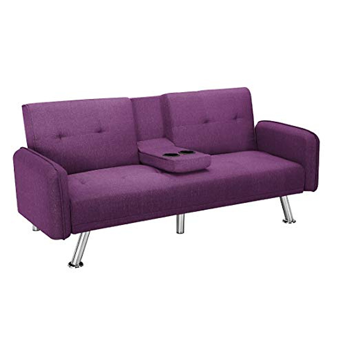 Good Sleeper Sofa Couch Convertible Twin Size Futon Sofa Bed for Small Rooms Office Gust Room, Metal Chrome Middle Legs (Fabric Purple)