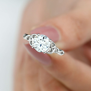 2.25 CT Moissanite Solitaire Ring, 8 MM Moissanite Solitaire Engagement Ring, Moissanite Gold Celtic Ring, Moissanite Engagement Ring for Women, 14K White Gold, Size:US 6.50