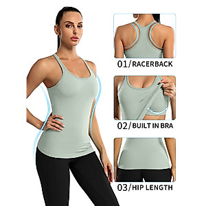 ATTRACO Women Workout Tank Tops Yoga Tops Sleeveless Running Shirts Basic Athletic Top Light Green