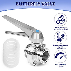JMCOLMT 2 Inch Butterfly Valve 2 Pcs Sanitary Stainless Steel 304 with Trigger Handle Tri Clamp Butterfly Valve