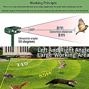 kaforto Ultrasonic Solar Animal Repeller, Ultrasonic Pest Repeller with Motion Sensor, Outdoor Squirrel Snake Raccoon Deer Mouse Repellent for Yard & Farm & Garden & Lawn (14.7inch-009)