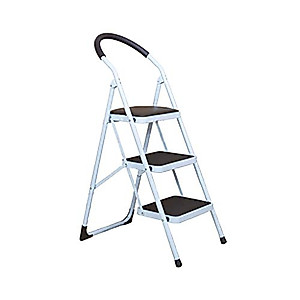 PENGJIE Folding Ladder Step Stool Ladder Stool 3 Step Folding Heavy Duty Steel Portable Anti-Slip Mat 150 Kg Capacity