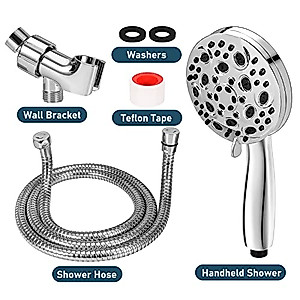 ZYlifemagic High Pressure 10-mode Shower Head With Handheld - Anti-clog Nozzles, Stainless Steel Hose, Cleaning Fuctions For Tubstiles Pets Wall And Overhead Brackets Cleaning -Premium Chrome