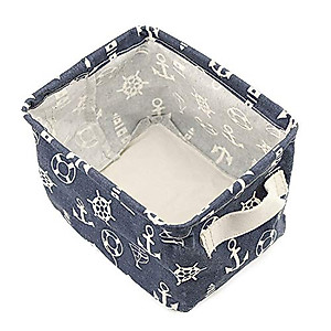 Orino Waterproof Nursery Nautical Fabric Small Storage Baskets Beach Anchor Theme Collapsible Portable Storage Bins with Handle for Cloth, Toys, Books, Sundries, Set of 3