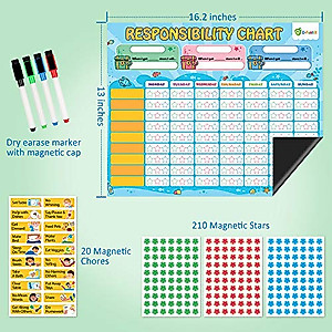 D-FantiX Magnetic Responsibility Chart, Chore Chart for Multiple Kids, My Star Reward Chart Daily Routine Good Behavior Charts Dry Erasable for Toddlers at Home