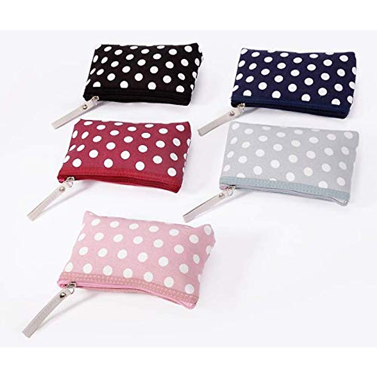 HappyDaily Pack of 5 Fashion Design Muliti-Functional Bag Makeup Bag Cosmetic Pouch Travel Toiletry Carrying Purse (Polka Dot(Pink/Red/Sky Blue/Dark Blue/Black))