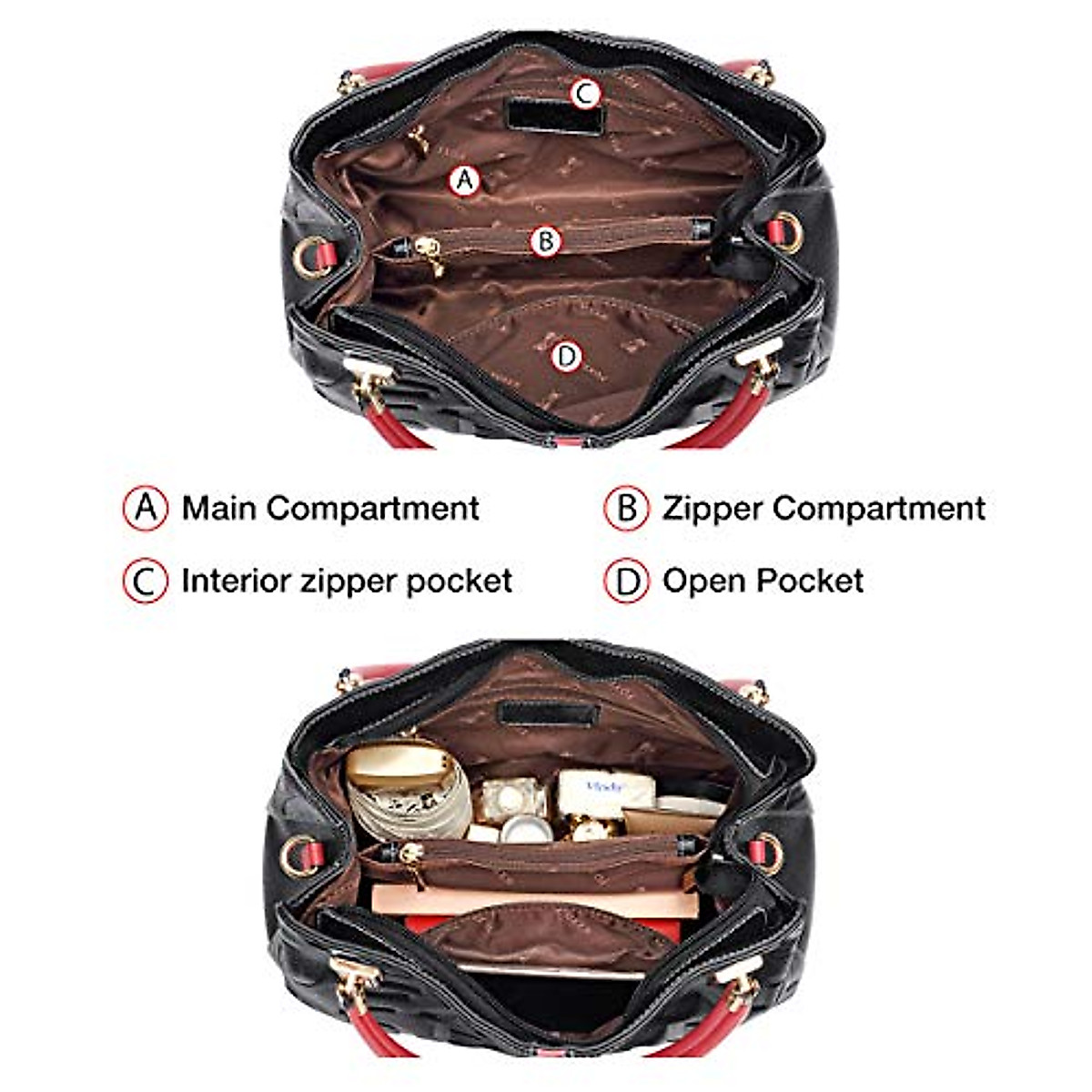 Leather Satchel Handbags for Women, Genuine Leather Alphabet Signature Pattern Ladies Top-handle Bags Womens Real Leather Tote Purses and Handbags Women's Shoulder Shopper Girls Large Carryall (Black)