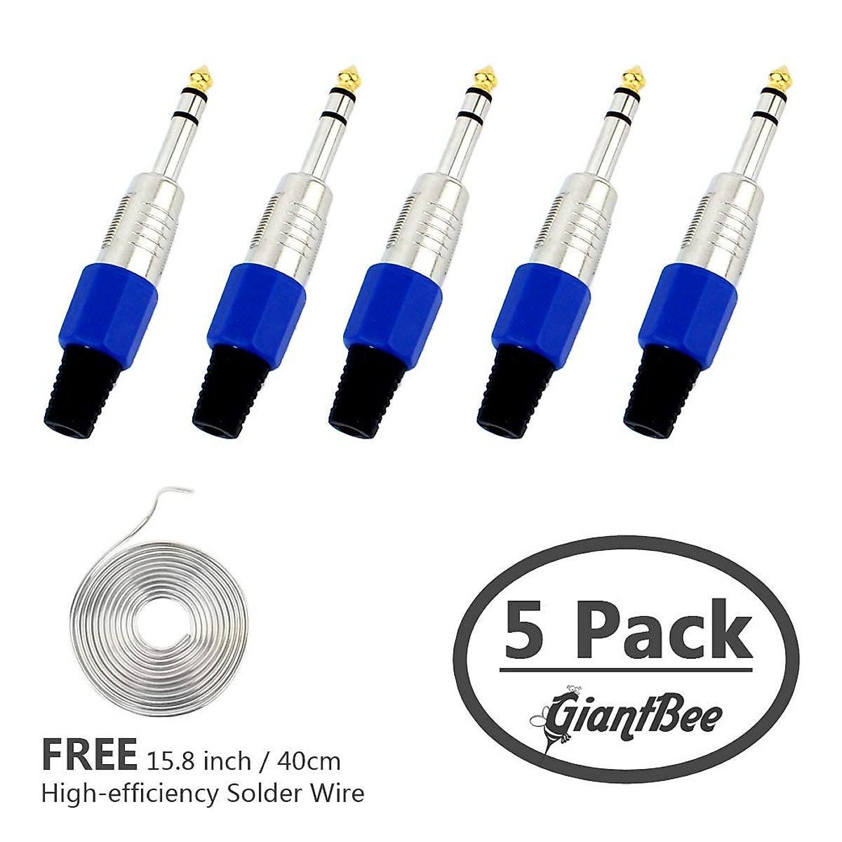 1/4" Audio Plugs 6.35 mm Plug TRS Male 1/4 inch Solder Type Stereo Plug Light Straight Design Connector for DJ Mixer Speaker Guitar Cables Phono Patch Cable Microphone Cables Durable ABS (5P)