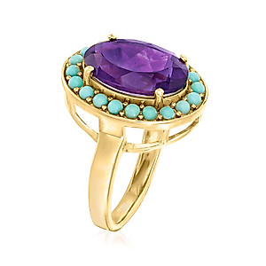Ross-Simons Turquoise and 4.80 Carat Amethyst Halo Ring in 18kt Gold Over Sterling. Size 9
