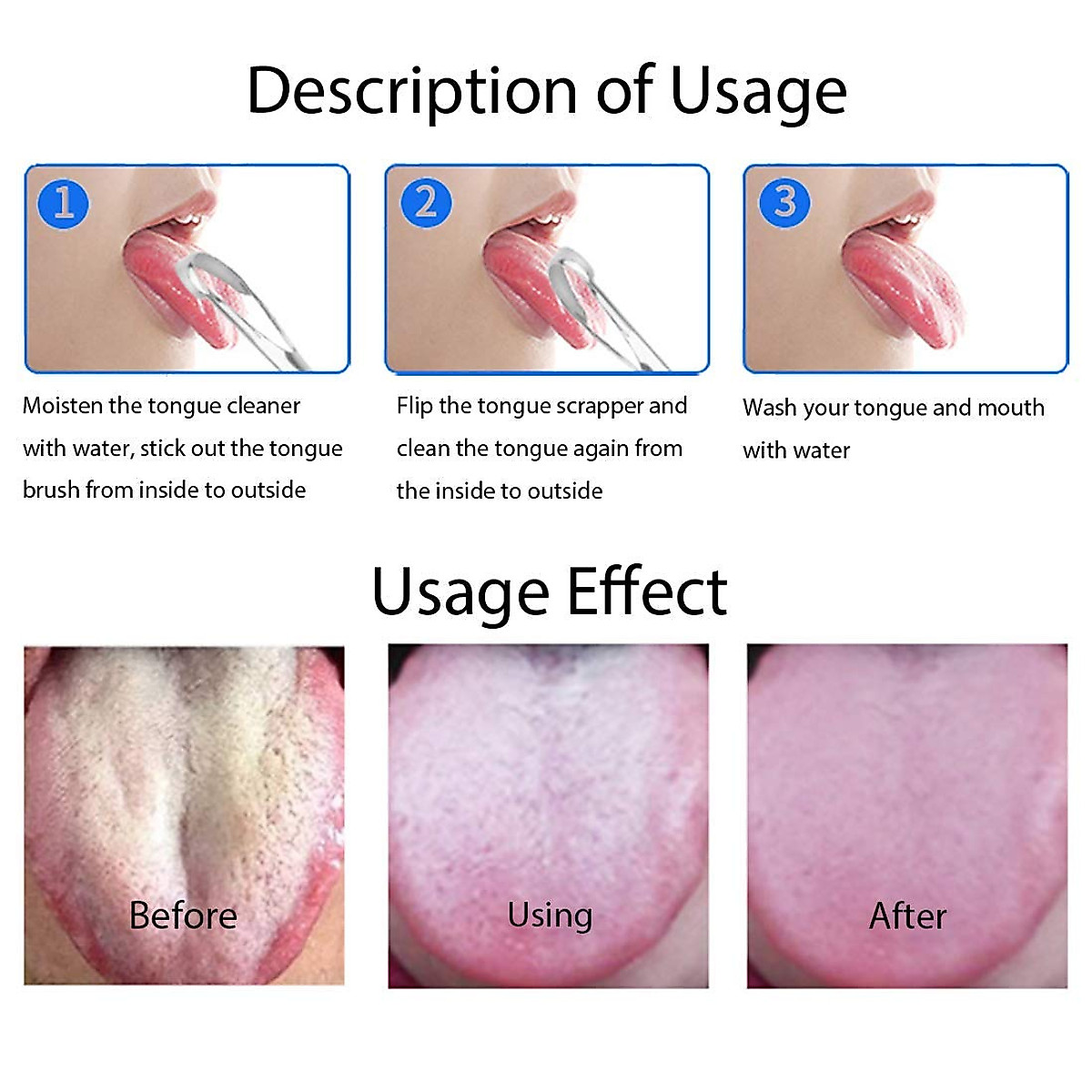 Fanzbike Tongue Cleaner Tongue Scraper - Stainless Steel Tongue Brush Eliminate Bad Breath With Non-synthetic Grip