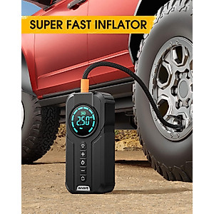 BUVAYE Portable Car Jump Starter with Air Compressor, 2000A Battery Jump Starter with 150PSI Digital Tire Inflator, Up to 7L Gas & 5L Diesel Engines, 12V Safe Lithium Car Battery Charger Jump Starter