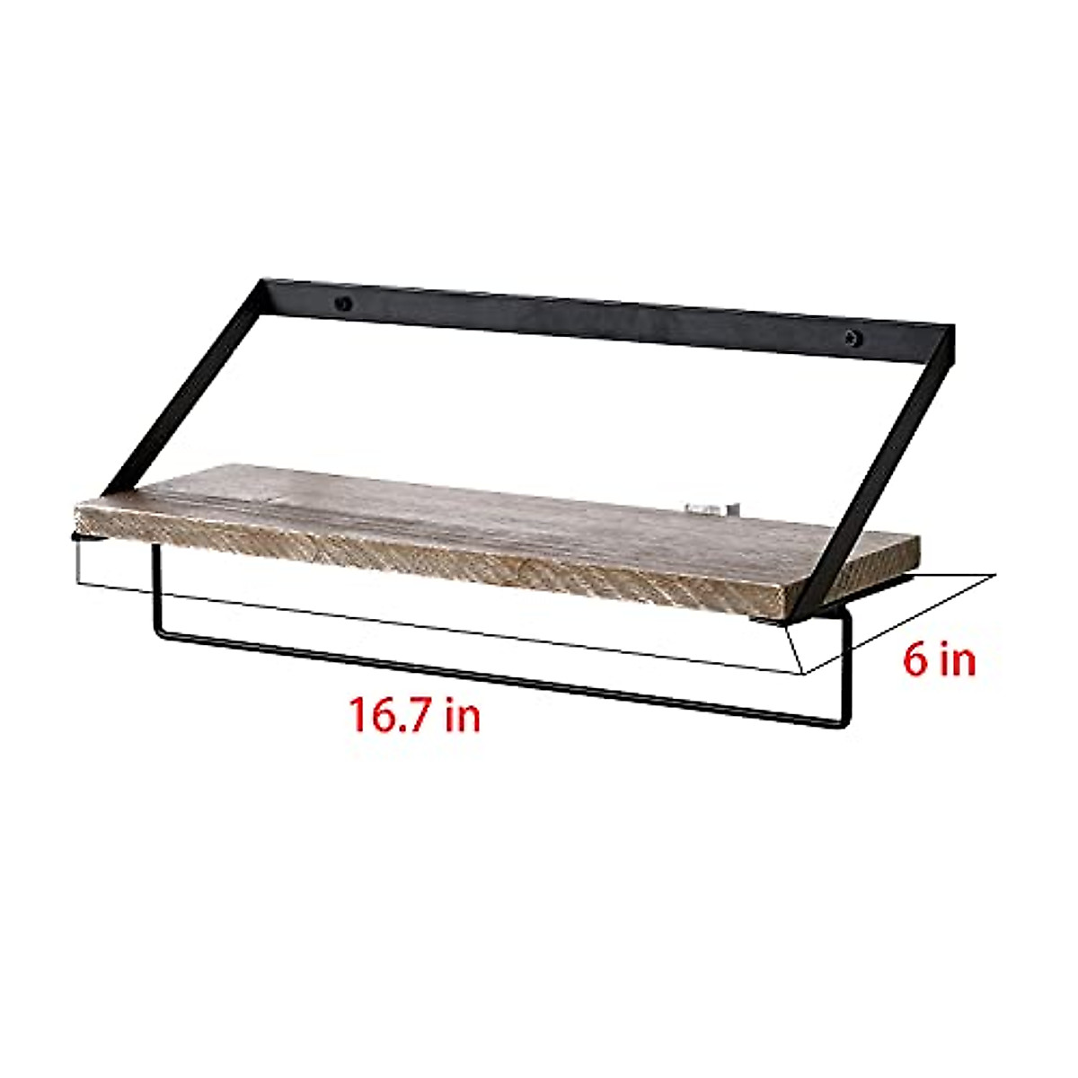 JCRUBAN Floating Shelves Wall Mounted Storage Shelves with Metal Frame and Towel Holder Rustic Wood Wall Shelves for Bedroom Living Room Bathroom Kitchen Office