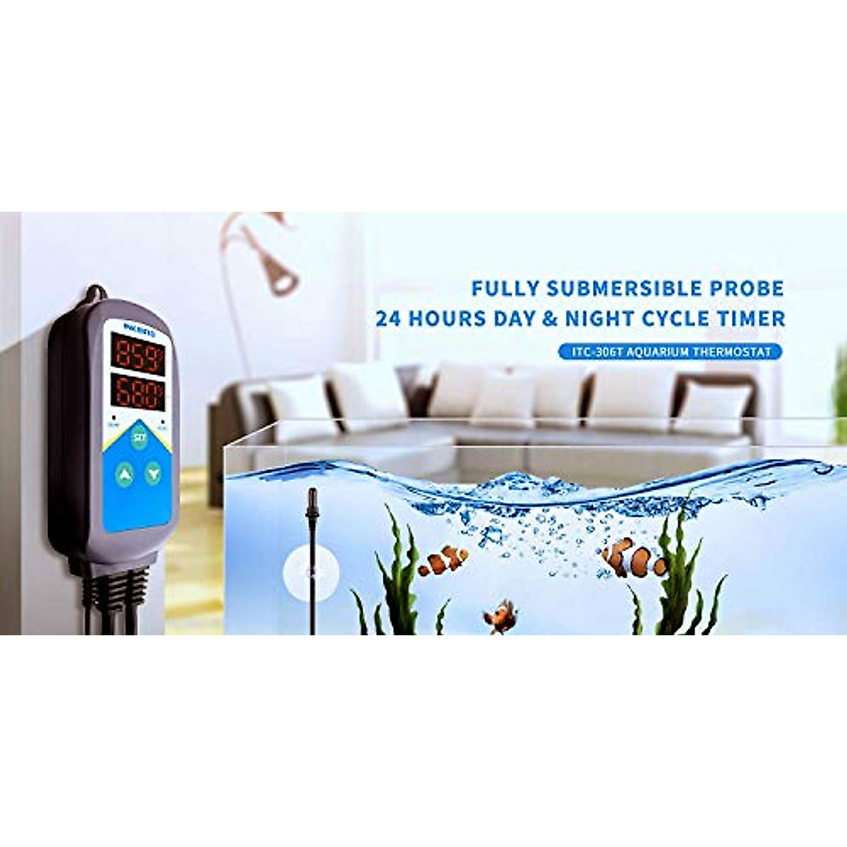 Inkbird Heating Thermostat Aquarium Reptile Submersible Probe Sensor ITC306T Relay Digital Greenhouse Temperature Controller Dual Stage Timer Switch Only Heat Plug Outlet No Cooling