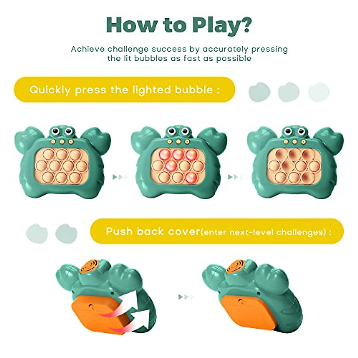 Quick Push Game Pop Game It Fidget Toys Light up Pattern Popping Game Puzzle Game Machine Anti-Anxiety Autism Sensory Toy for Children Adults