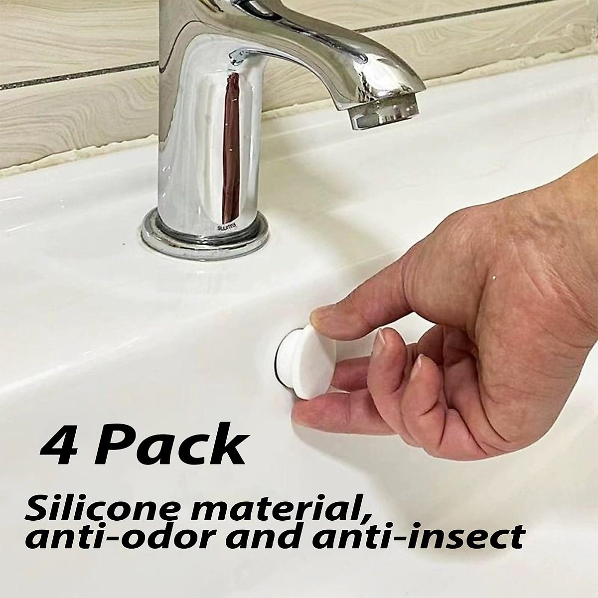 4 Pack Sink Overflow Hole Cover for Kitchen Sink Hole Overflow Cap for Bathroom Sink Basin Trim Overflow Cover Insert in Hole Round Caps (White)