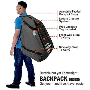 Car Seat Travel Bag for Air Travel - Profaster Airplane Carseat Gate Check Bag Backpack, Fold with Attached Carry Bag, Gray