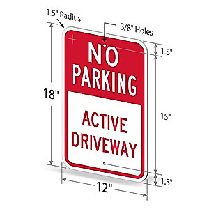 SmartSign - K-5441-EG-12x18 "No Parking - Active Driveway" Sign | 12" x 18" 3M Engineer Grade Reflective Aluminum Red on White