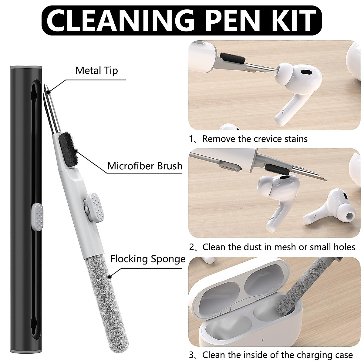 Ljusmicker for AirPods Pro Case Cover with Cleaner Kit,Soft Silicone Protective Case for Apple AirPod Pro 2nd/1st Generation Case for Women Men,AirPods Pro 2/Pro Case Accessories with Keychain-Black