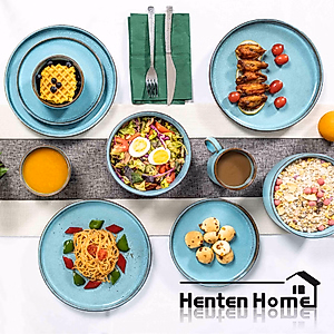 Henten Home Ceramic 10 inch Dinner Plates Set of 4 & 15 OZ Small Bowls Sets of 4 Oven, Microwave Dishwasher Safe