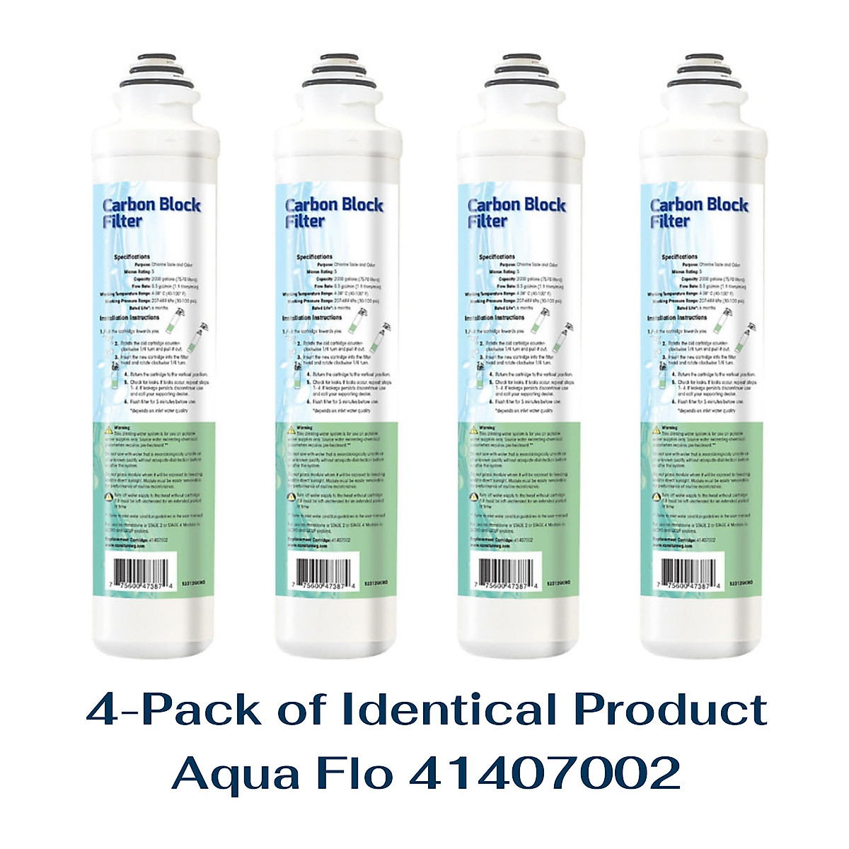 Aqua Flo 41407002 (4-Pack) Quick-Change Carbon Block Pura Replacement Water Filters 5 Micron