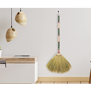 Thai Vintage Retro Grass Broom Stick,Asian Straw Broom for Wedding Jumping,Witch Broom,House Broom,Long Broom with Solid Wood Handle Primitive Sweeping Dirt Dust Garbage