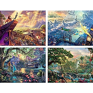 Ceaco Thomas Kinkade The Disney Collection 4 in 1 Multipack & Thomas Kinkade The Disney Dreams Collection 4 in 1 Multipack Lion King, Peter Pan, Princess & The Frog, & Jungle Book Jigsaw Puzzles