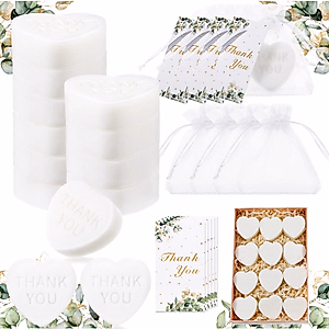 Demissle 60 Sets Scented Heart Soap Favors for Guests Baby Shower Favors Soaps Thank You Gifts Soap with Thank You Tags Drawstring Organza Bag Guests Wedding Party Bridal Shower Gift Favors (White)