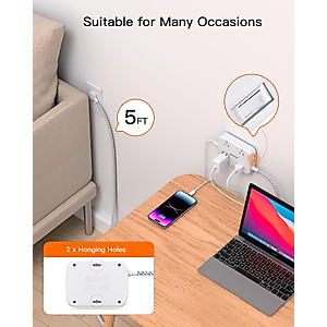 Surge Protector Power Strip with 2 USB C - 5 Ft Flat Extension Cord Flat Plug Power Strip, 4 Widely Outlets and 4 USB Charging Ports, Outlet Extender, 900 Joules, for Home Office Dorm Room Essentials
