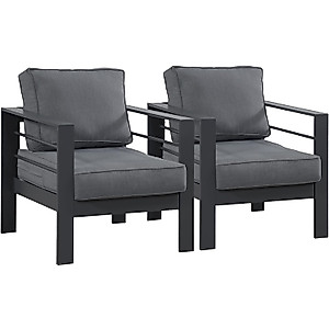 Wisteria Lane 2 Pieces Patio Furniture Aluminum Armchair, All-Weather Outdoor Single Sofa, Grey Metal Chair with Dark Grey Cushions
