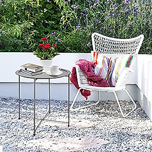 Garden 4 you Folding Tray Metal Side Table Grey Round End Table Cyan Sofa Small Accent Fold-able Table, Round End Table Tray, Next to Sofa Table, Snack Table for Living Room and Bed Room