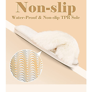 Ankis Women White Fuzzy Fluffy Slippers Soft Cozy Plush Memory Foam Slipper Open Toe Bedroom Comfy Cross Band for Womens