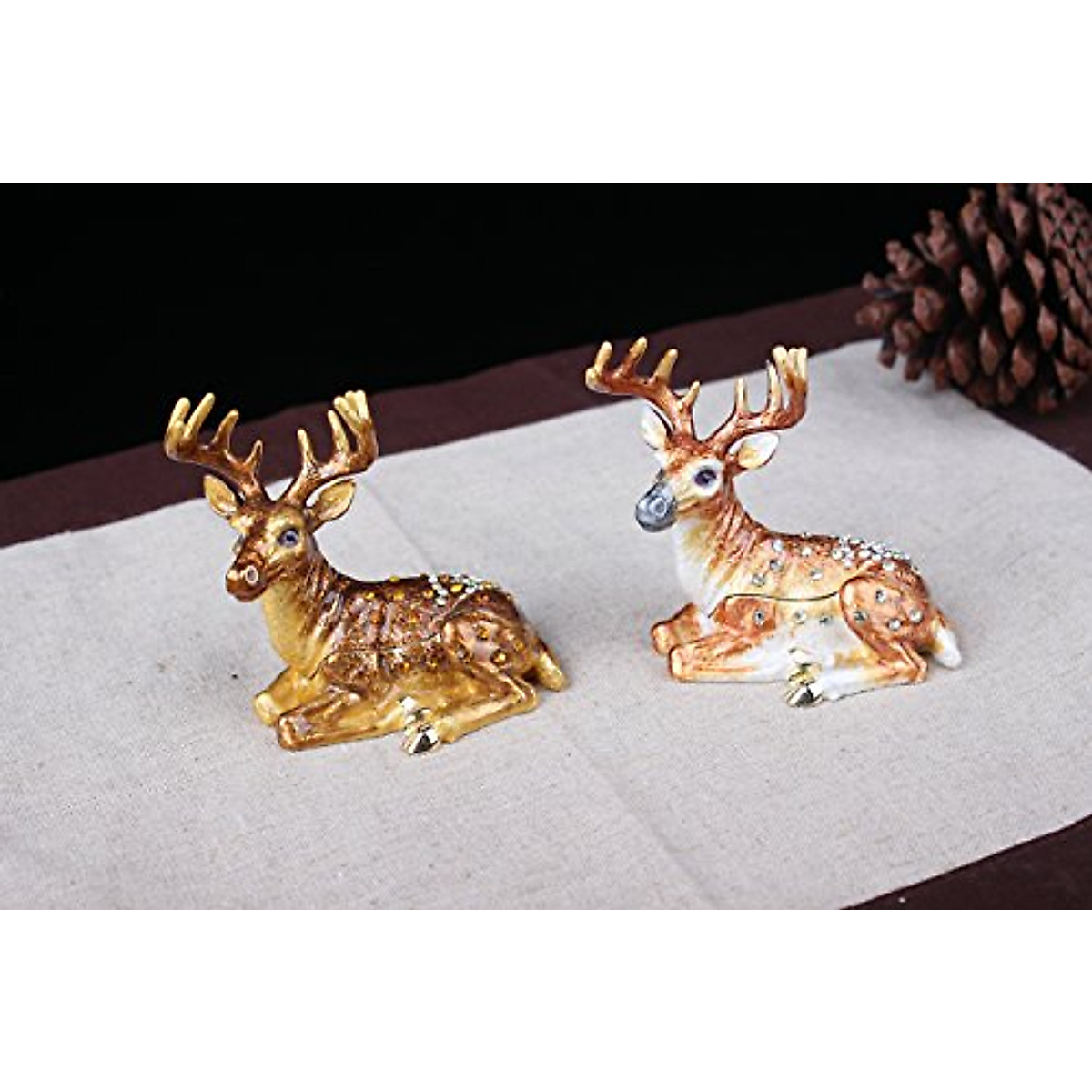 Deer Trinket Box Metal Deer Fawn Jeweled Enamel Trinket Box Christmas Decor Deer Gift (Crystals)