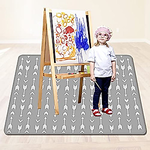 High Chair Mat for Floor Machine Washable, Splat Mat for Under High Chair 51" Large Waterproof, Baby Spill Mat for Art and Crafts Silicone Non Slip - Gray Arrow