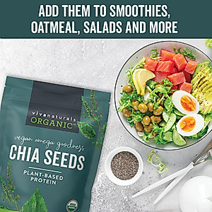 Viva Naturals Organic Chia Seeds 2 LBs - Plant-Based Omega-3 and Vegan Protein, Non-GMO Chia Seeds Organic Perfect for Smoothies, Salads and Chia Seed Pudding, Black Chia Seeds Bulk