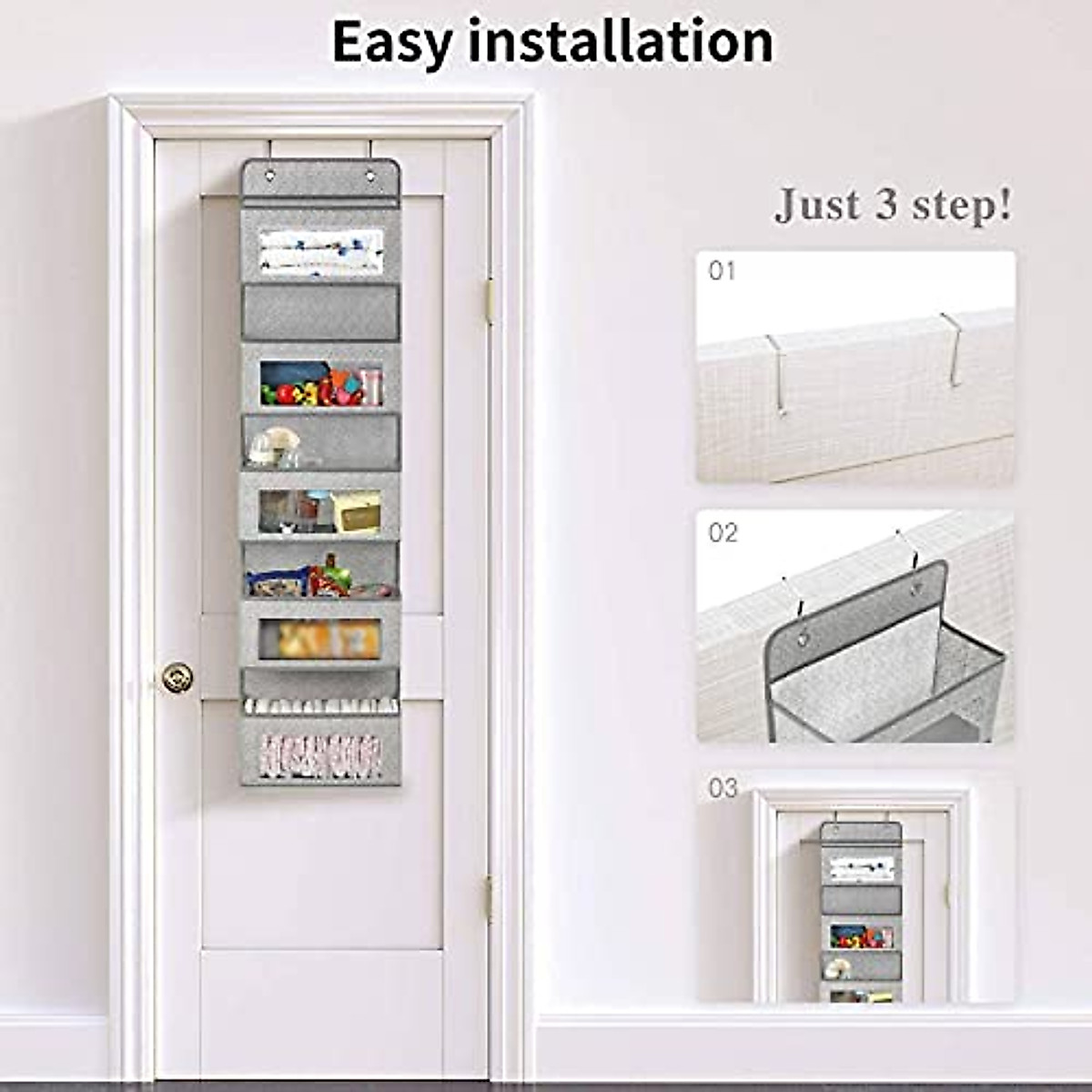 NC Hanging Handbag Organizer for Wardrobe Closet Transparent Storage Door Wall Clear Sundry Room Bedroom Bathroom Gray Hanger Pouch