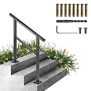 VEVOR Handrail for Outdoor Steps, 2-3 Steps Outdoor Handrail, Adjustable Aluminum Staircase Handrail, Thickened Stair Railings for Porch Railing, Deck Handrail