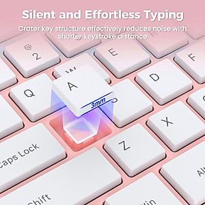 Lovaky Wireless Keyboard, 2.4G Ergonomic Wireless Computer Keyboard, Enlarged Indicator Light, Full Size PC Keyboard with Numeric Keypad for Laptop, Desktop, Surface, Chromebook, Notebook,PinkWhite